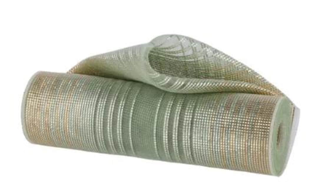 Fine Weave Sage and Champagne Wide Foil Ombre Deco Mesh - 10.25" X 10 ...