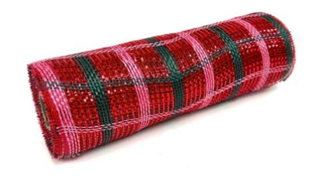 Red Pink Green Plaid Holiday Poly Deco Mesh 10 Inch X 10 Yards XB90425 ...