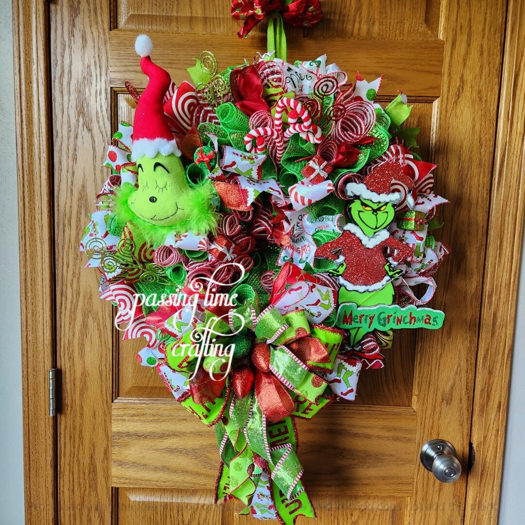 Grinch Deco Mesh Large Wreath Radiating Joy, Charm, and a Dash of ...