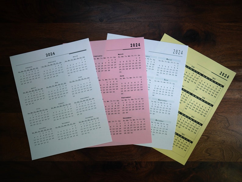 2024 Calendar Overview PDF Printable Sunday Start Letterx4 - Etsy