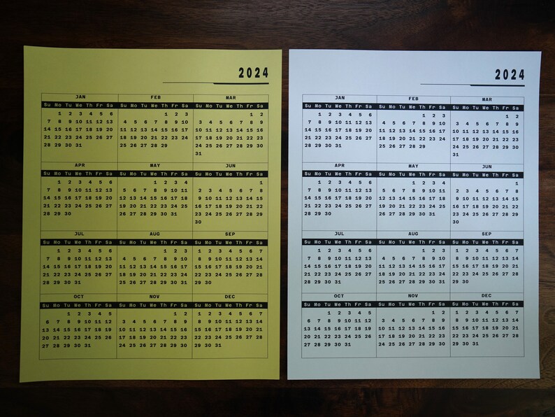 2024 Calendar Overview PDF Printable Sunday Start Letterx4 - Etsy