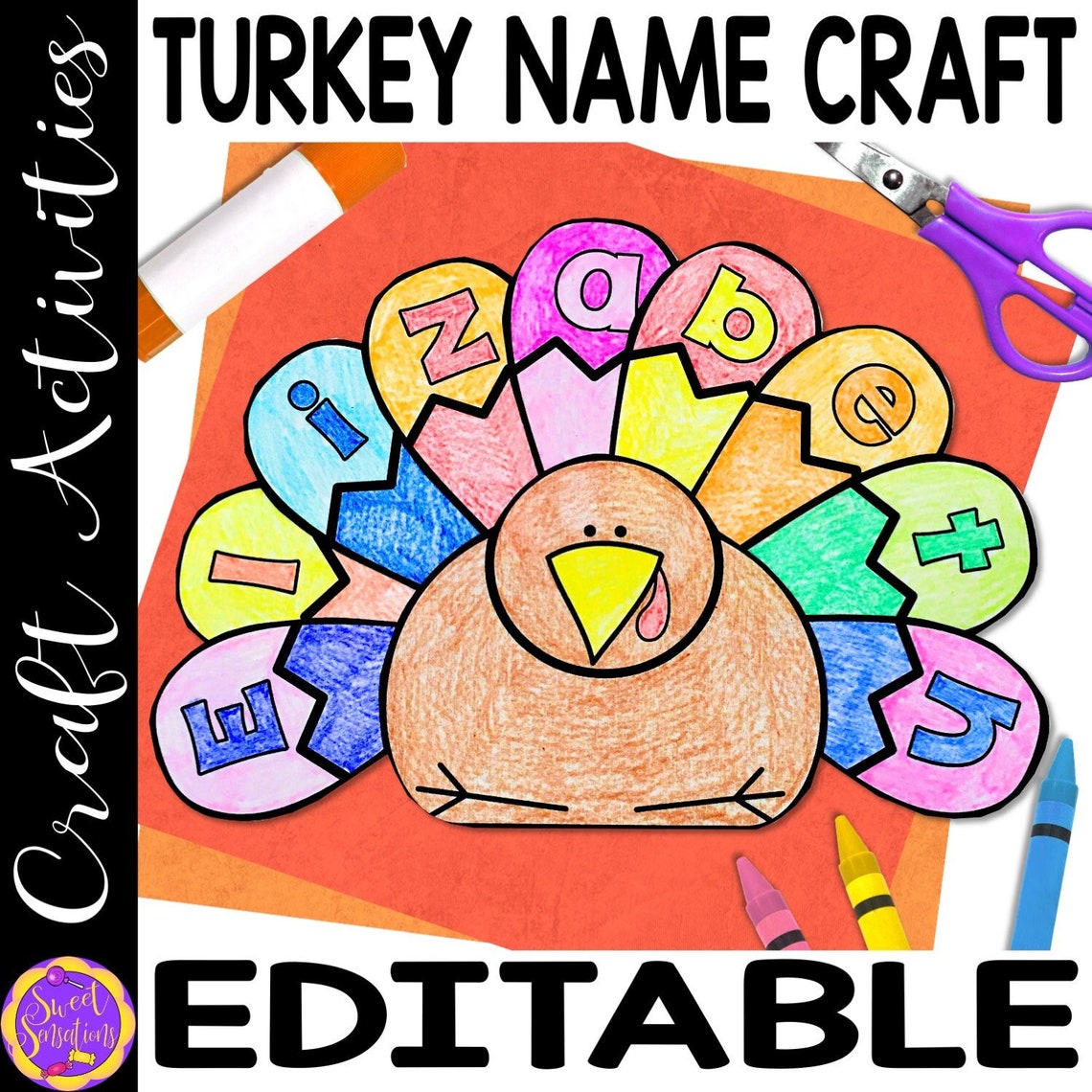 Thanksgiving Turkey Name Craft for Kids Instant Download Editable PDF ...