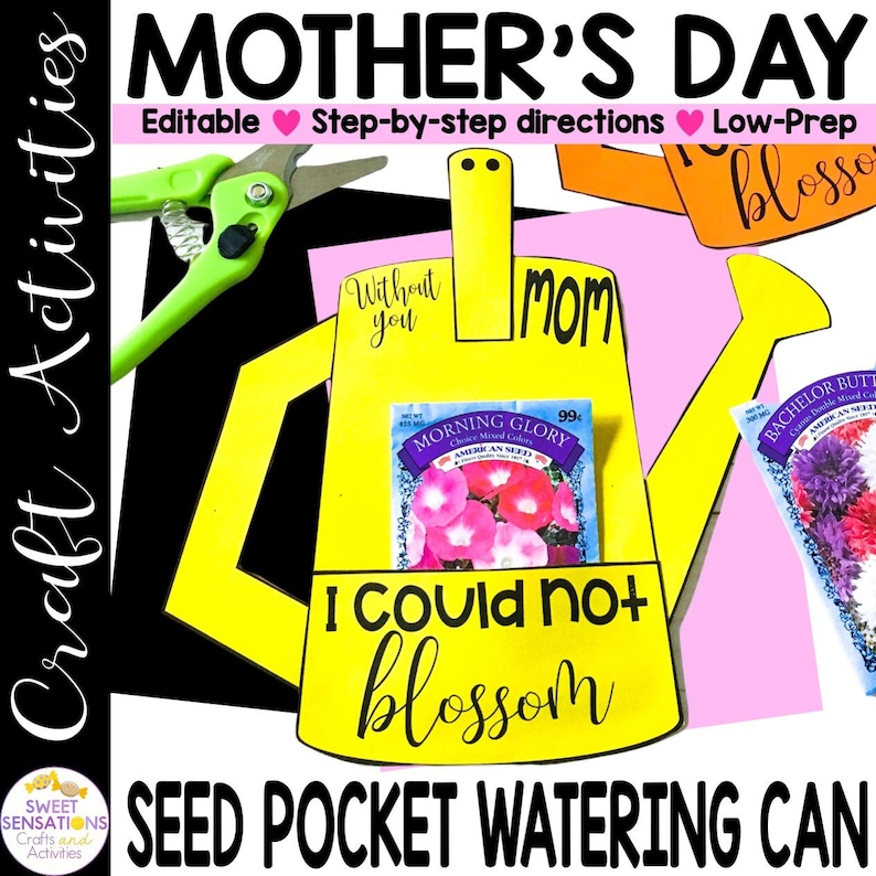 Mother’s Day Craft Mothers Day Card Flower Activities Watering Can Seed ...
