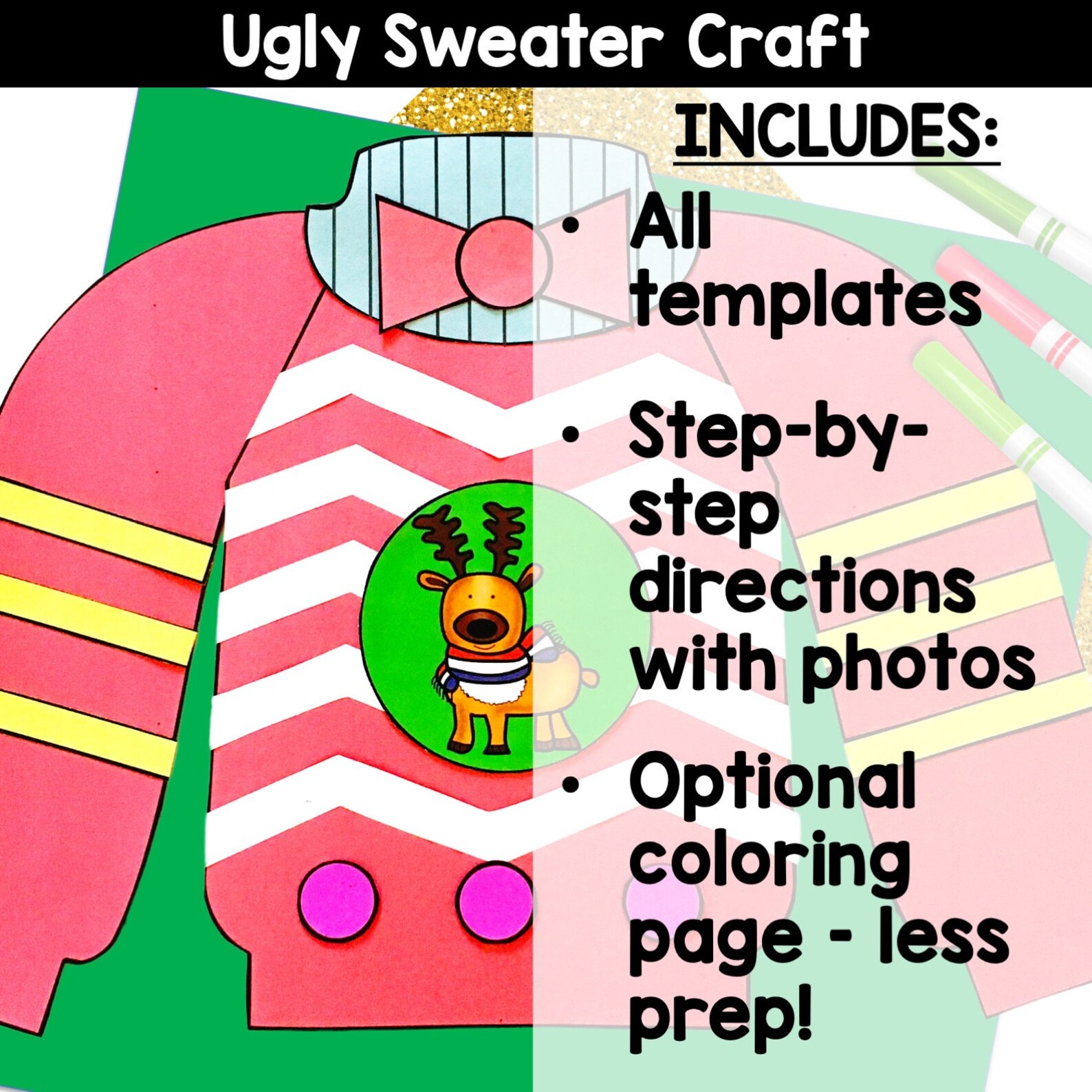 Ugly Christmas Sweater Craft Template Instant Download | Ugly Xmas ...