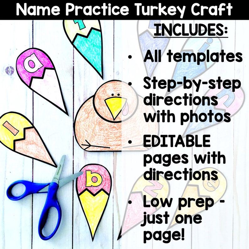 Thanksgiving Turkey Name Craft for Kids Instant Download Editable PDF ...