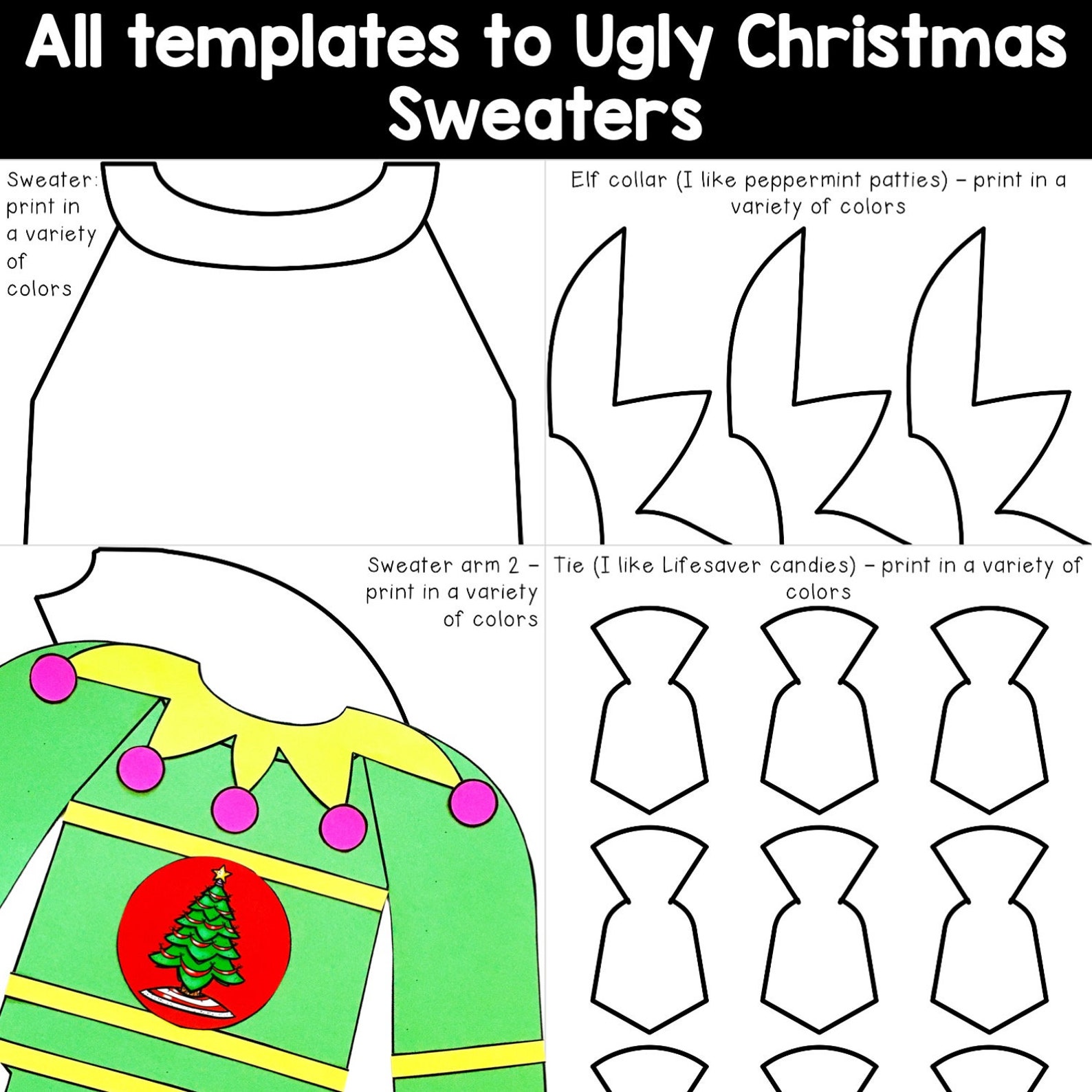 Ugly Christmas Sweater Craft Template Instant Download | Ugly Xmas ...