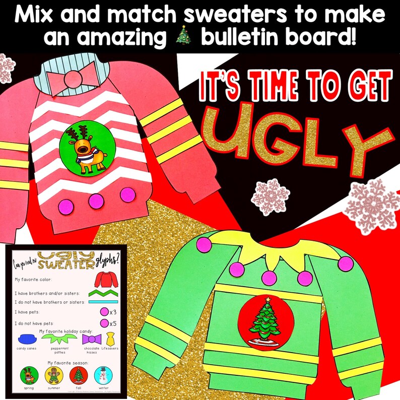Ugly Christmas Sweater Craft Template Instant Download | Ugly Xmas ...