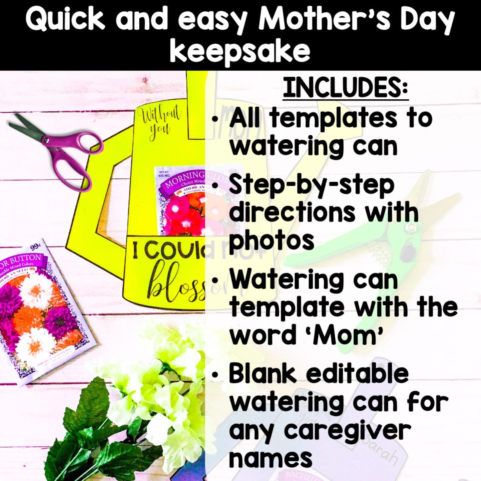 Mother’s Day Craft Mothers Day Card Flower Activities Watering Can Seed ...