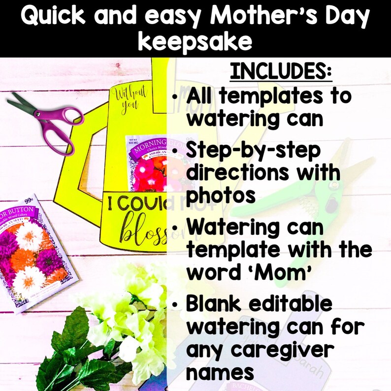 Mother’s Day Craft Mothers Day Card Flower Activities Watering Can Seed ...