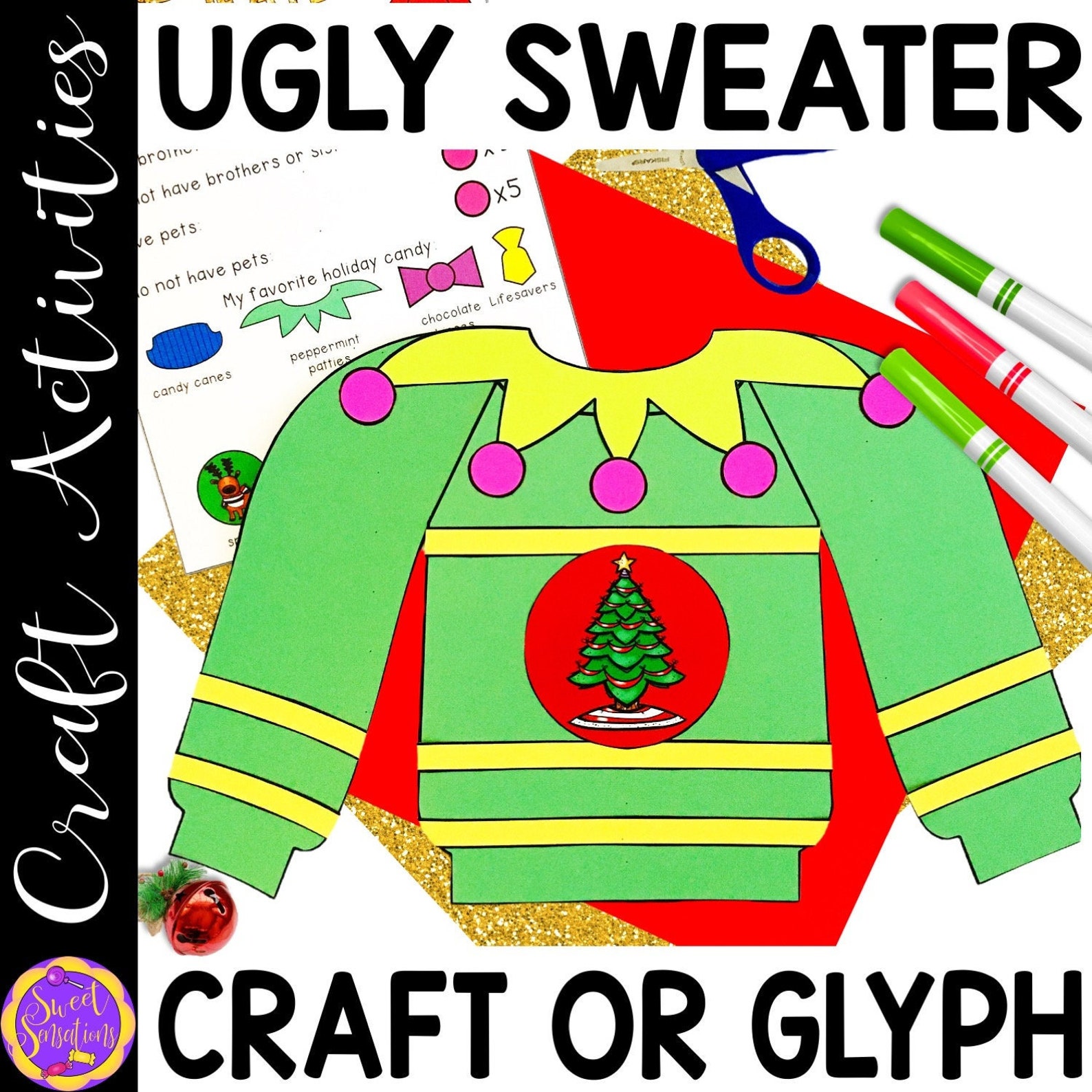Ugly Christmas Sweater Craft Template Instant Download | Ugly Xmas ...