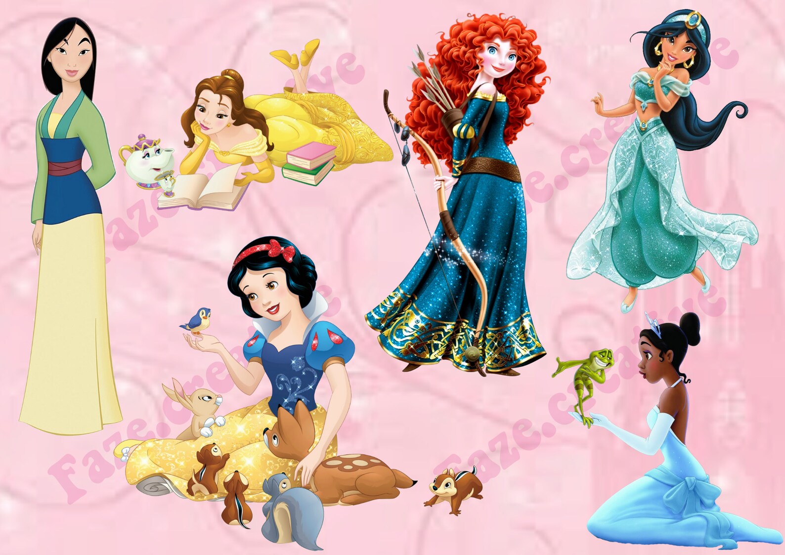 Princess PNG, Clip Art, Instant Download, Belle, Jasmine, Ariel ...