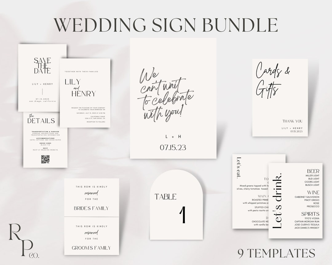Minimalist Modern Wedding Save the Date and Sign Templates BUNDLE ...