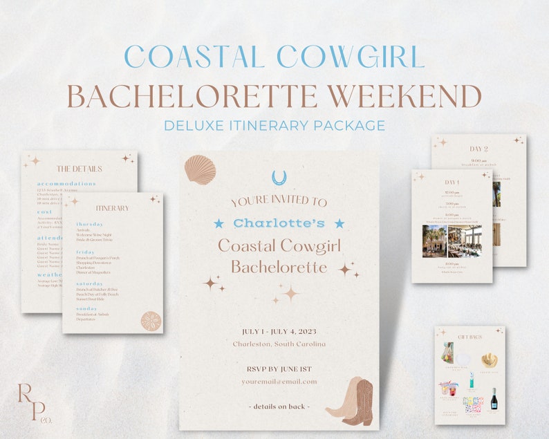 COASTAL COWGIRL BACHELORETTE Party Invitation and Itinerary Deluxe ...