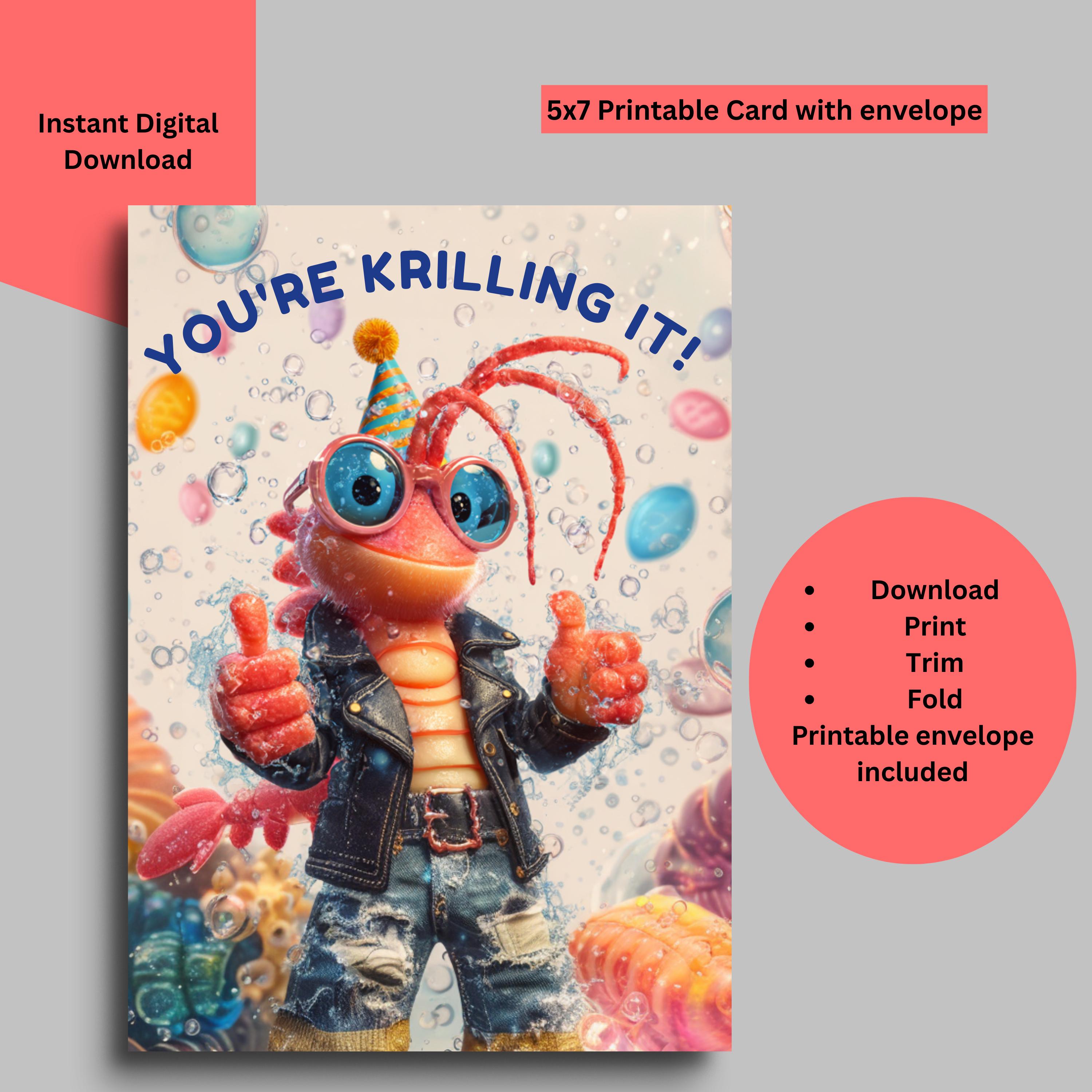 Funny Birthday Card Printable Shrimp Krilling It Maritime Digital ...