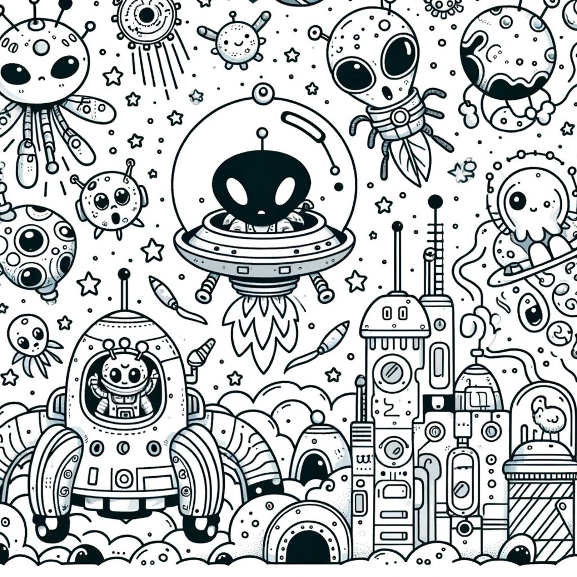Kids Coloring Book Pages 6 Pack Aliens and the Universe - Etsy