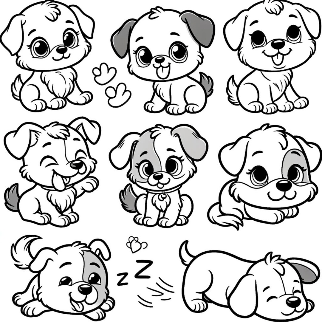 Kids Coloring Book Page Cute Dogs - Etsy