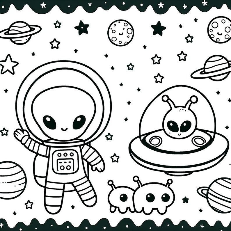 Kids Coloring Book Pages 6 Pack Aliens and the Universe - Etsy