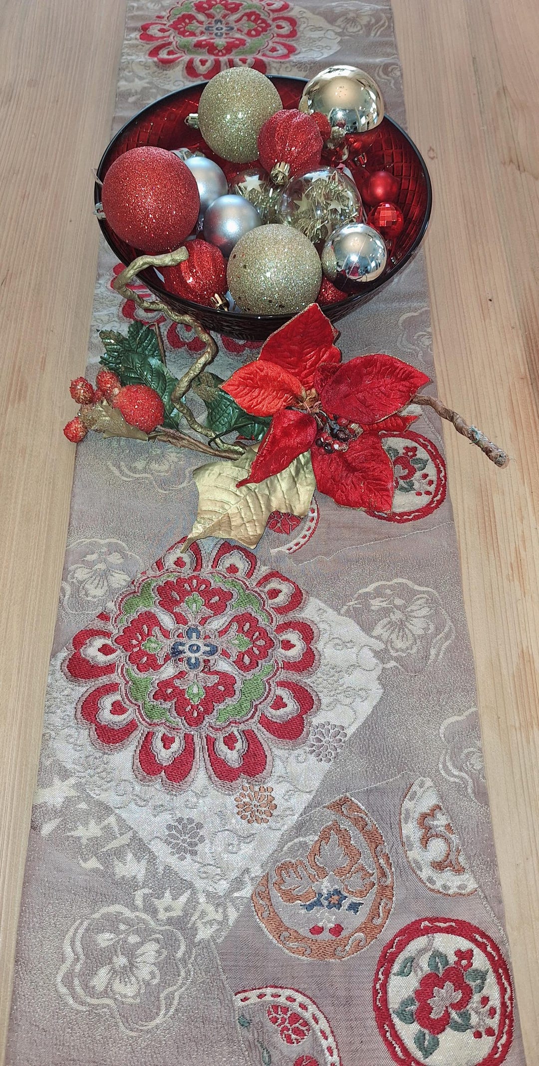 1920's 100% Italian Silk Table Runner, Christmas Table Runner, Handmade ...