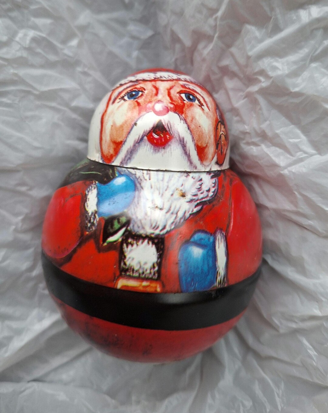 Miniature Roly Poly Tin Litho SANTA CLAUS, Vintage Holiday Collectible ...