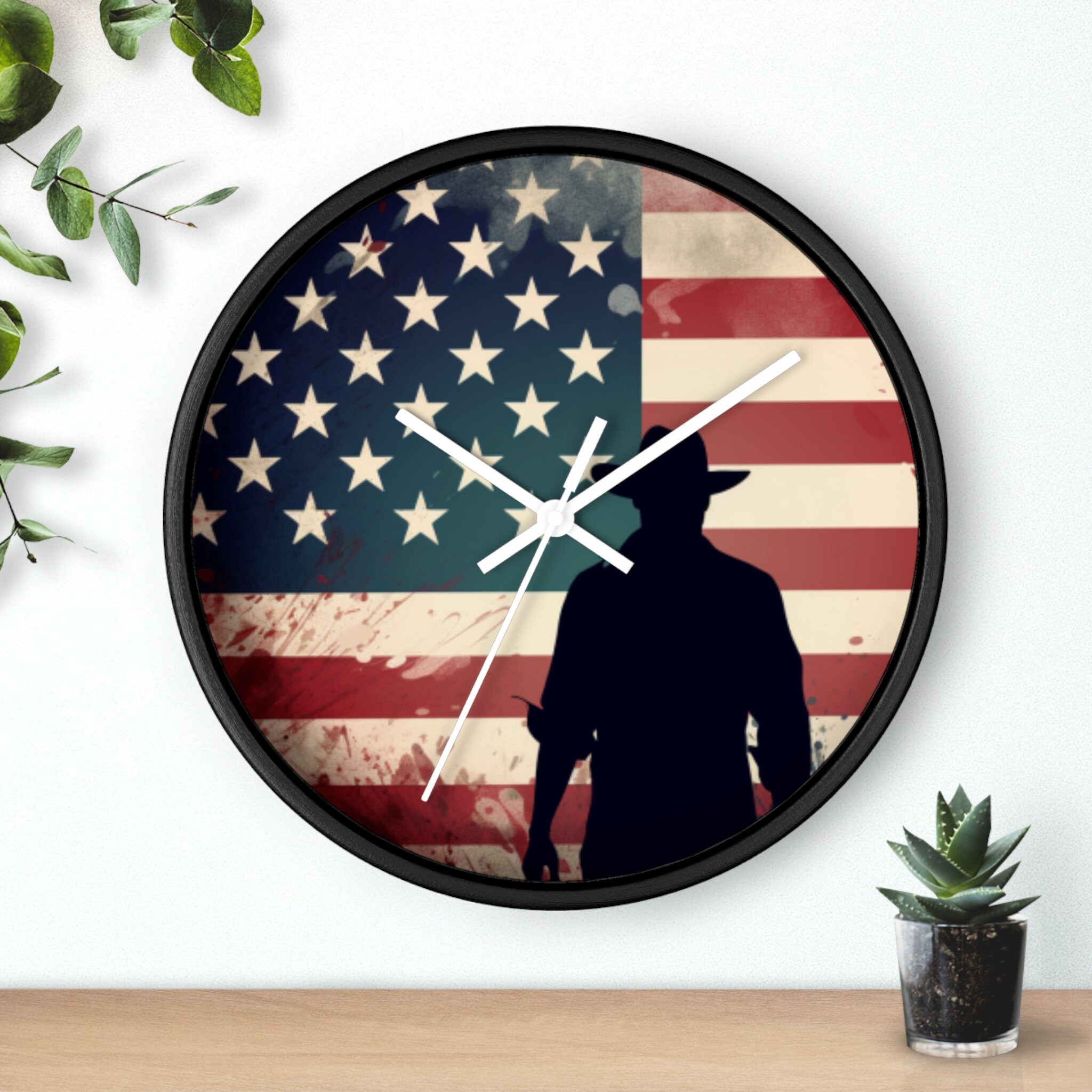 American Flag With Cowboy Wall Clock for Den, Man Cave, or Living Room ...