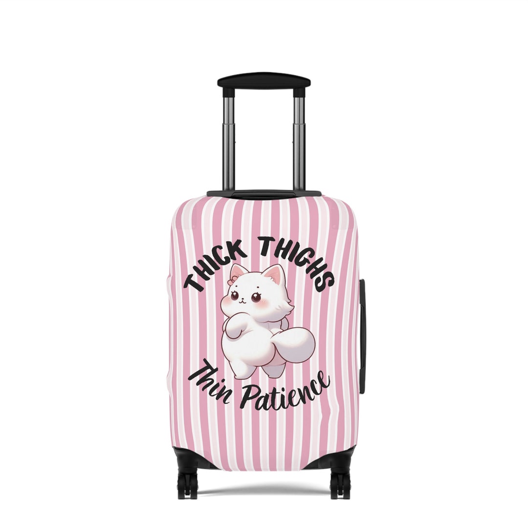 Pink Stripe Cat Lovers Thick Thighs Thin Patience Travel Luggage Cover ...