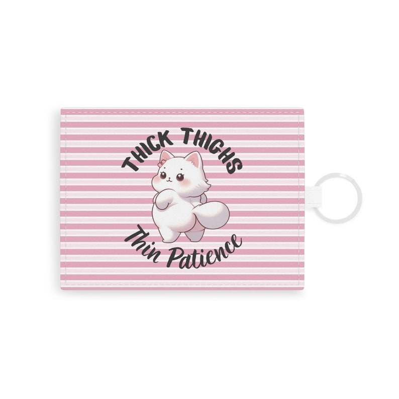 Thick Thighs Thin Patience Pink Stripe Cat Saffiano Leather Card Holder ...