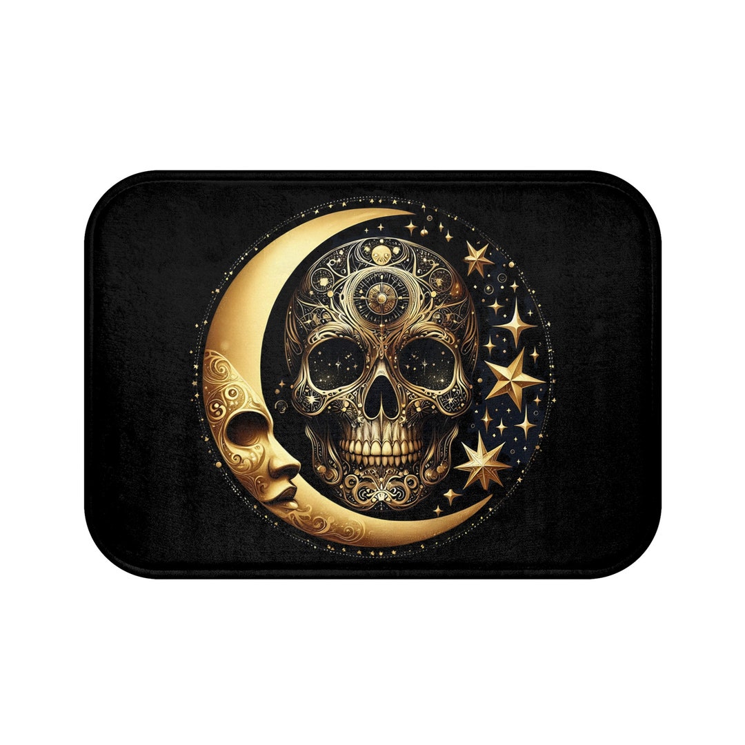Celestial Skull Art, Crescent Moon, Black Bath Mat - Etsy