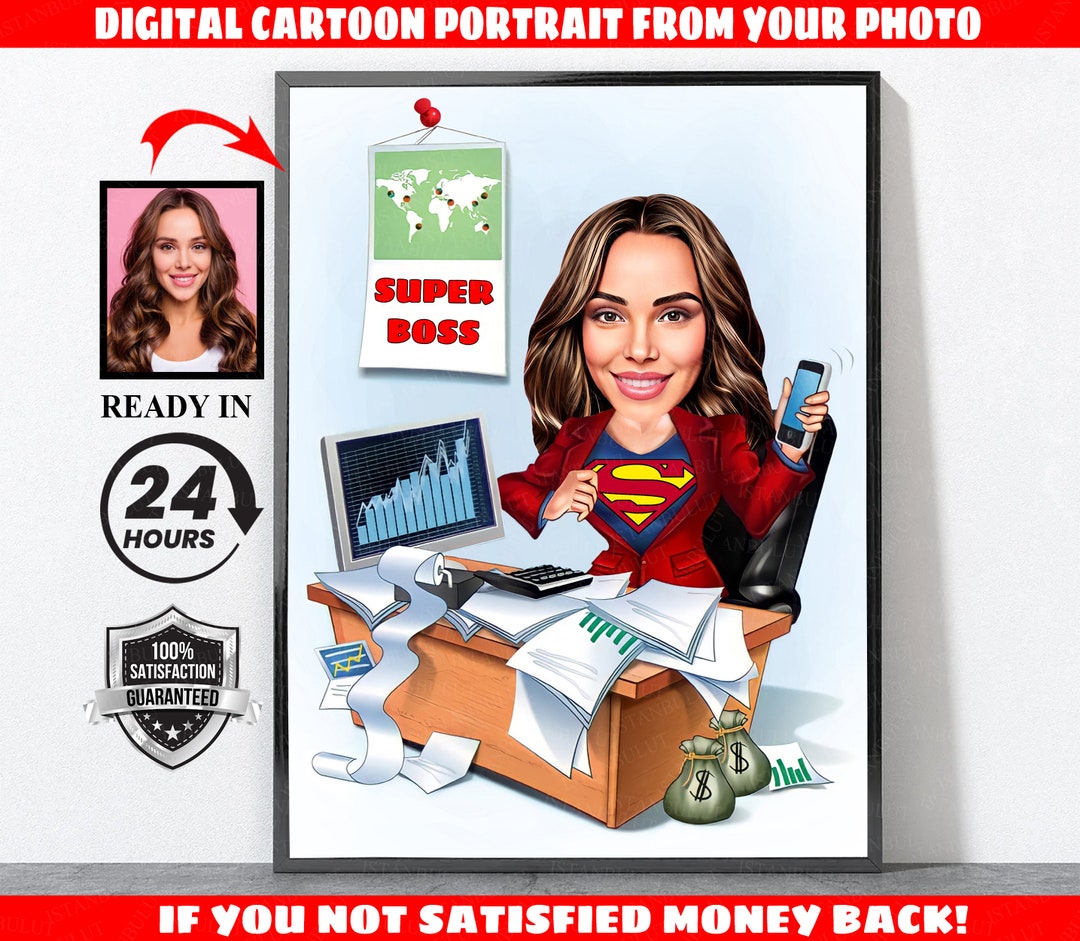 Cartoon Lady Boss Portrait, Boss Day Gift Funny, Bosses Day Gift for ...