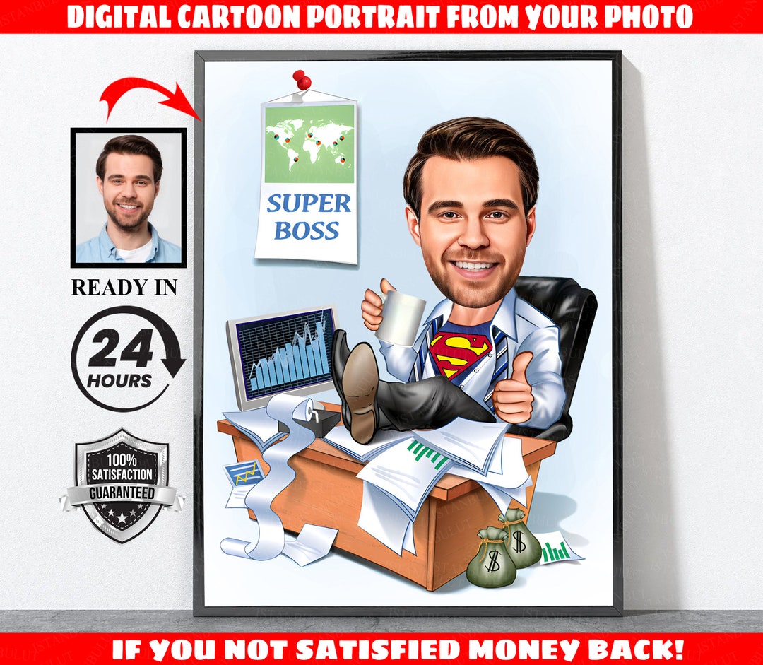 Funny Super Boss Portrait, Bosses Day Gifts, Personalized Boss Portrait ...