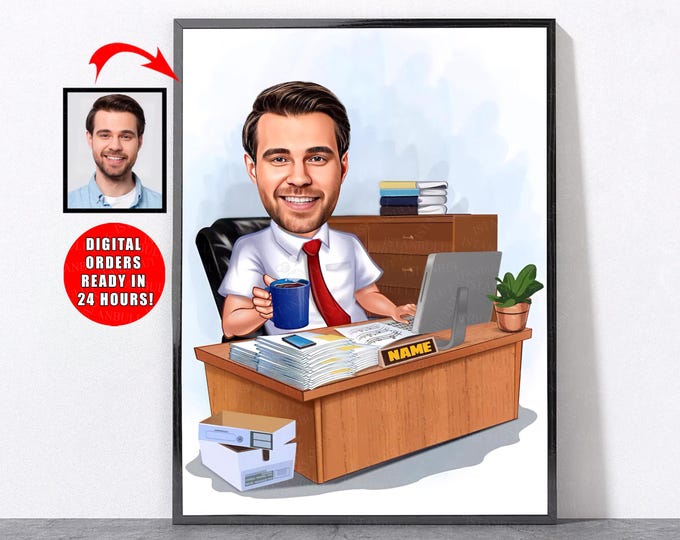 Cartoon Boss Portrait, Boss Gift, Bosses Day Gift Ideas for Him Male ...
