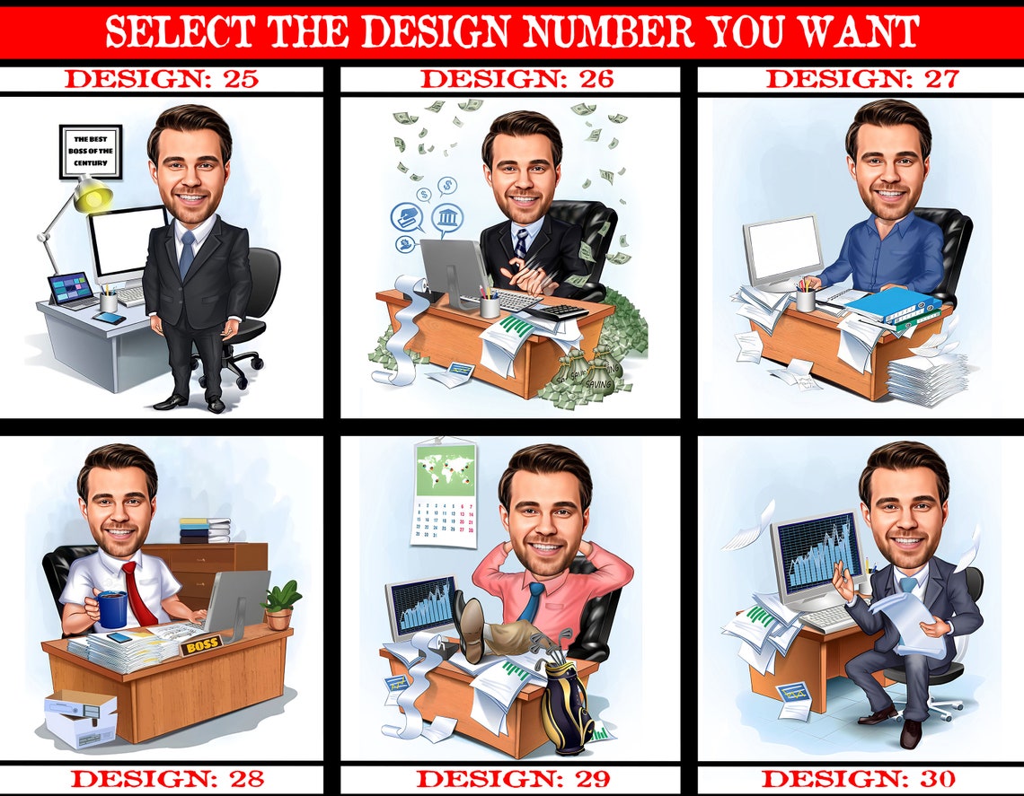 Cartoon Boss Portrait, Boss Gift, Bosses Day Gift Ideas for Him Male ...