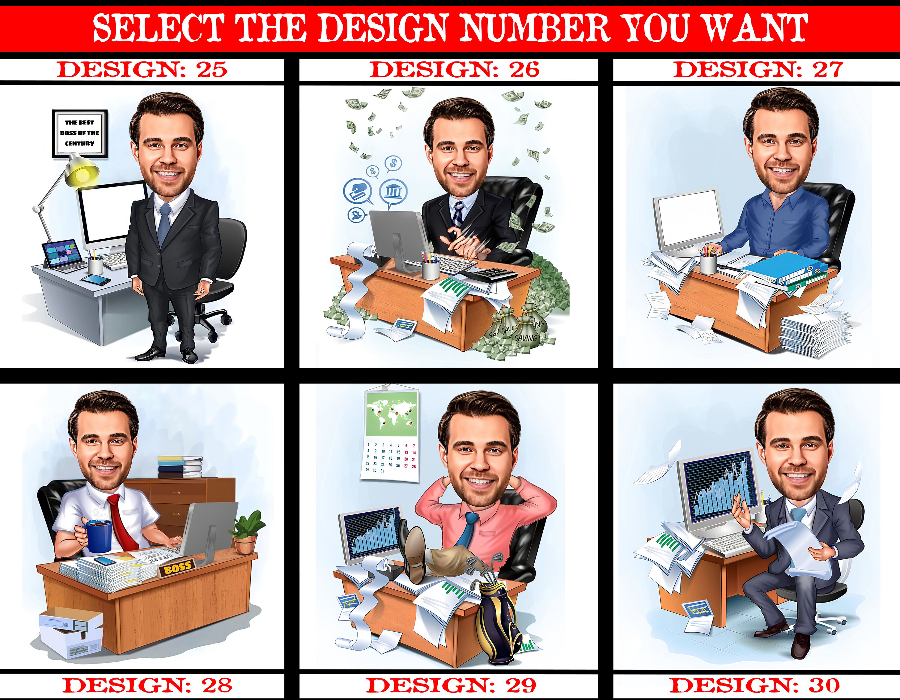 Cartoon Boss Portrait, Boss Gift, Bosses Day Gift Ideas for Him Male ...