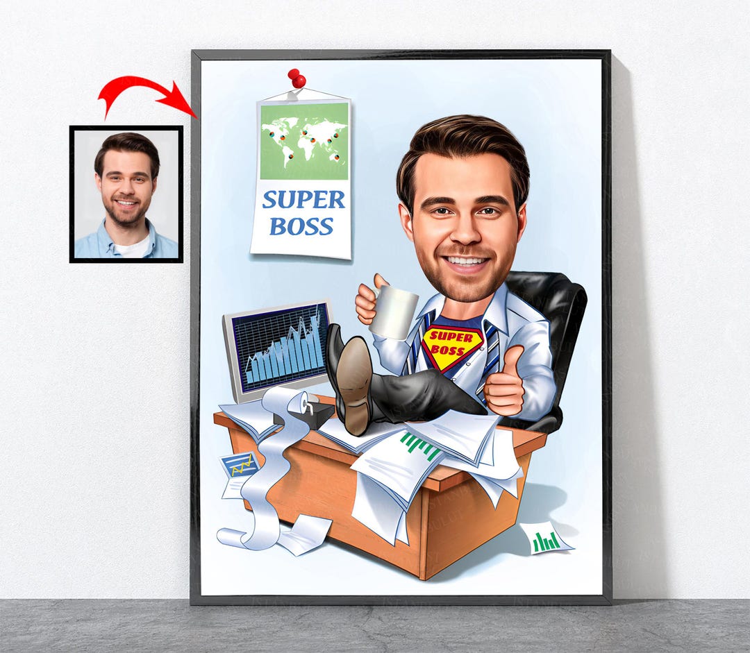 Funny Super Boss Portrait, Bosses Day Gifts, Personalized Boss Portrait ...