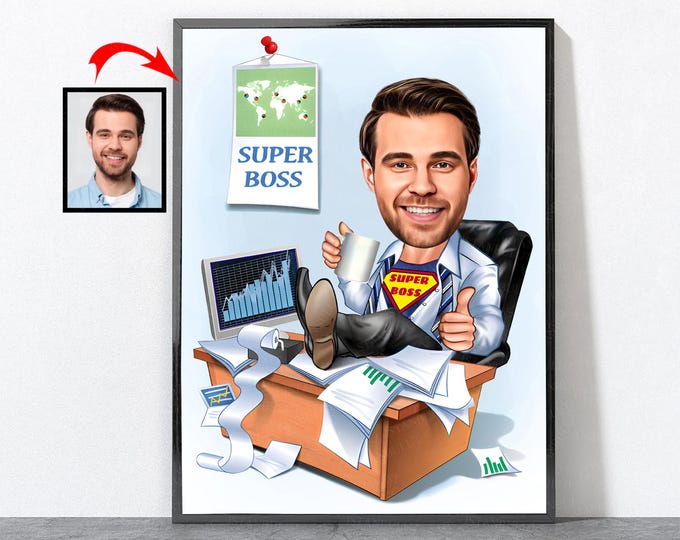 Cartoon Boss Portrait, Boss Gift, Bosses Day Gift Ideas for Him Male ...