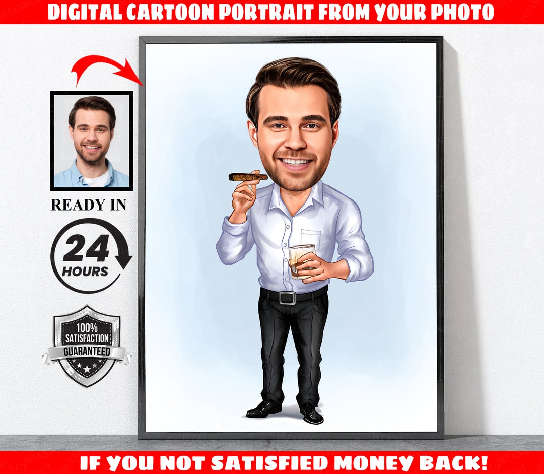 Cartoon Cigar Lover Boss Portrait, Boss' Day Gifts for Him Male, Custom ...