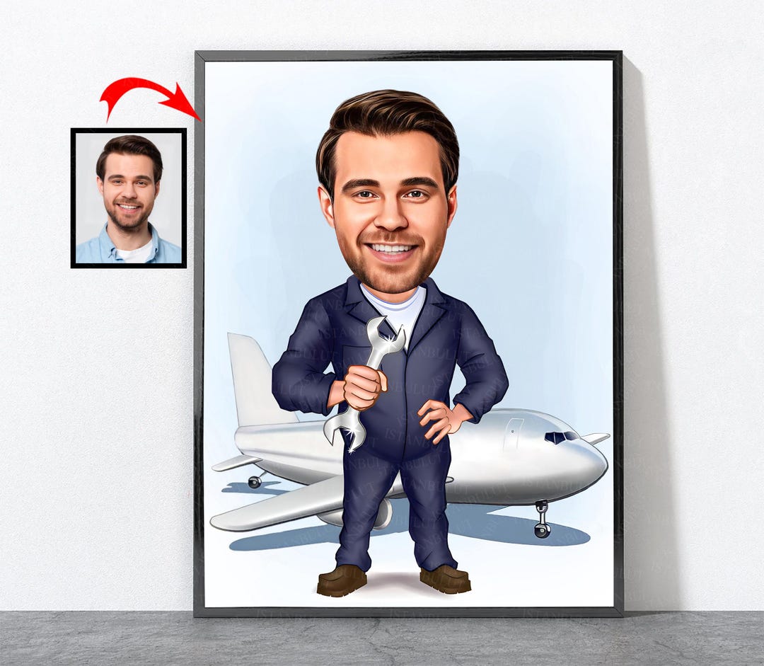 Cartoon Aircraft Mechanic Portrait, Aircraft Mechanic Gift for Him Her ...