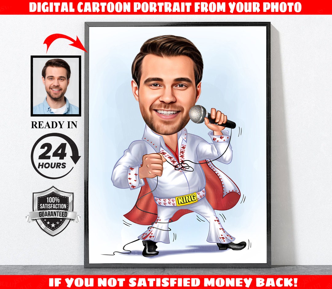 Cartoon Elvis Presley Portrait, Elvis Presley Gift for Him Men Male ...