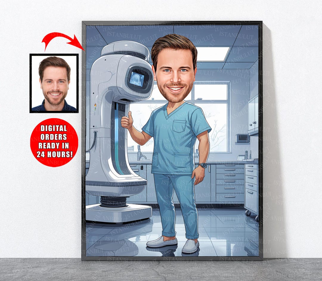 Cartoon Mammographer Portrait From Photo, Mammography Tech Gifts ...