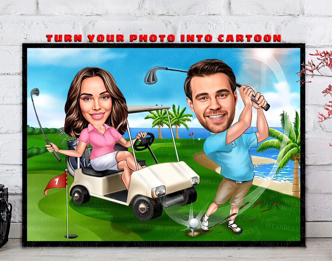 Cartoon Couple Golf Portrait, Golf Gifts, Golf Gifts for Men, Golf ...