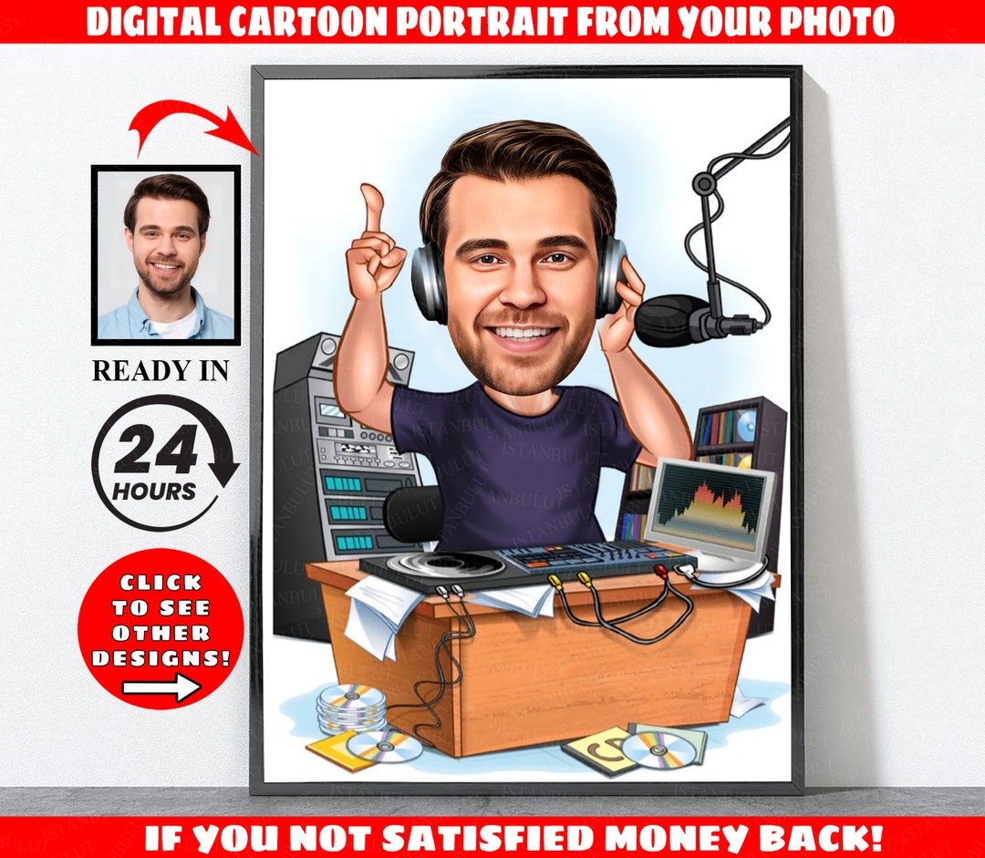 Cartoon Podcaster Portrait, Podcast Gift for Him Her Men Women Male ...