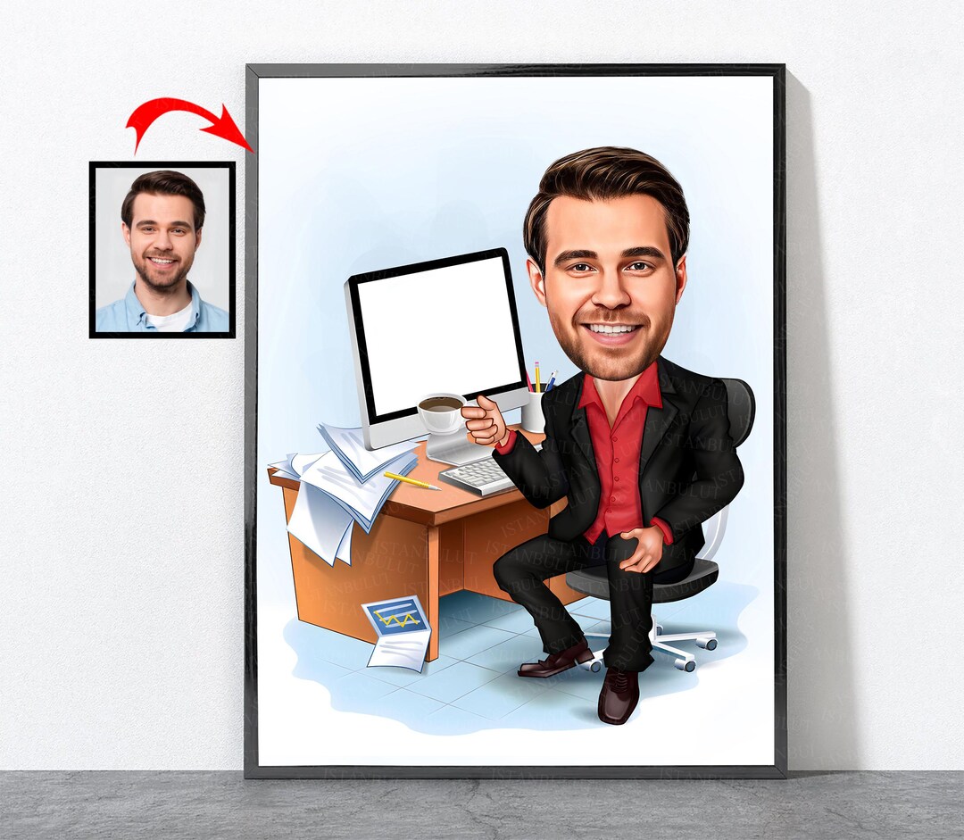 Cartoon Boss Portrait, Personalized Business Man Boss Birthday Gift ...