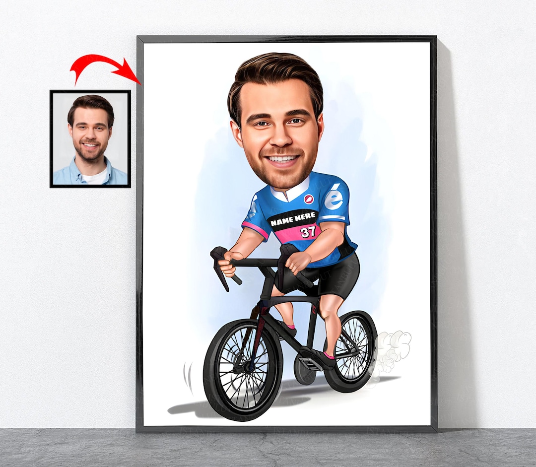 Cartoon Cyclist Portrait, Personalized Biker Portrait, Personalized ...