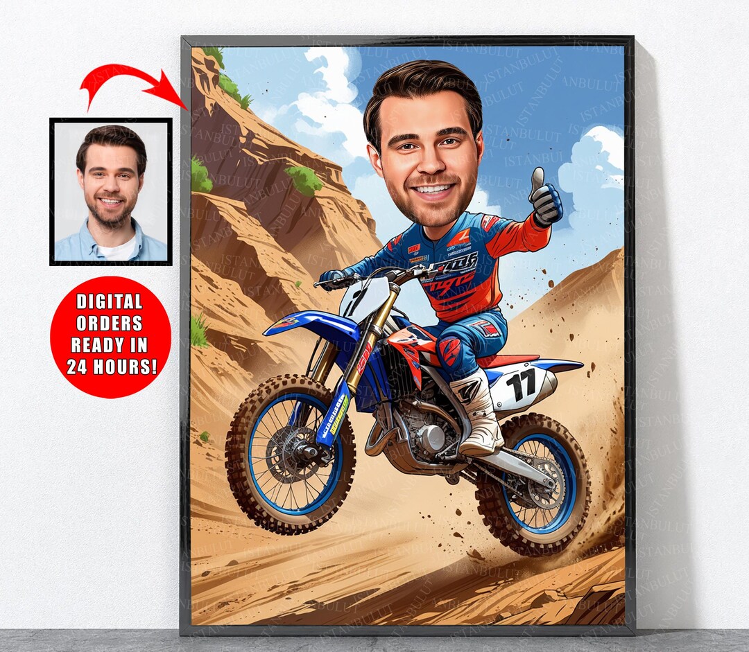 Cartoon Motocross Portrait From Your Photo, Motocross Gifts - Etsy
