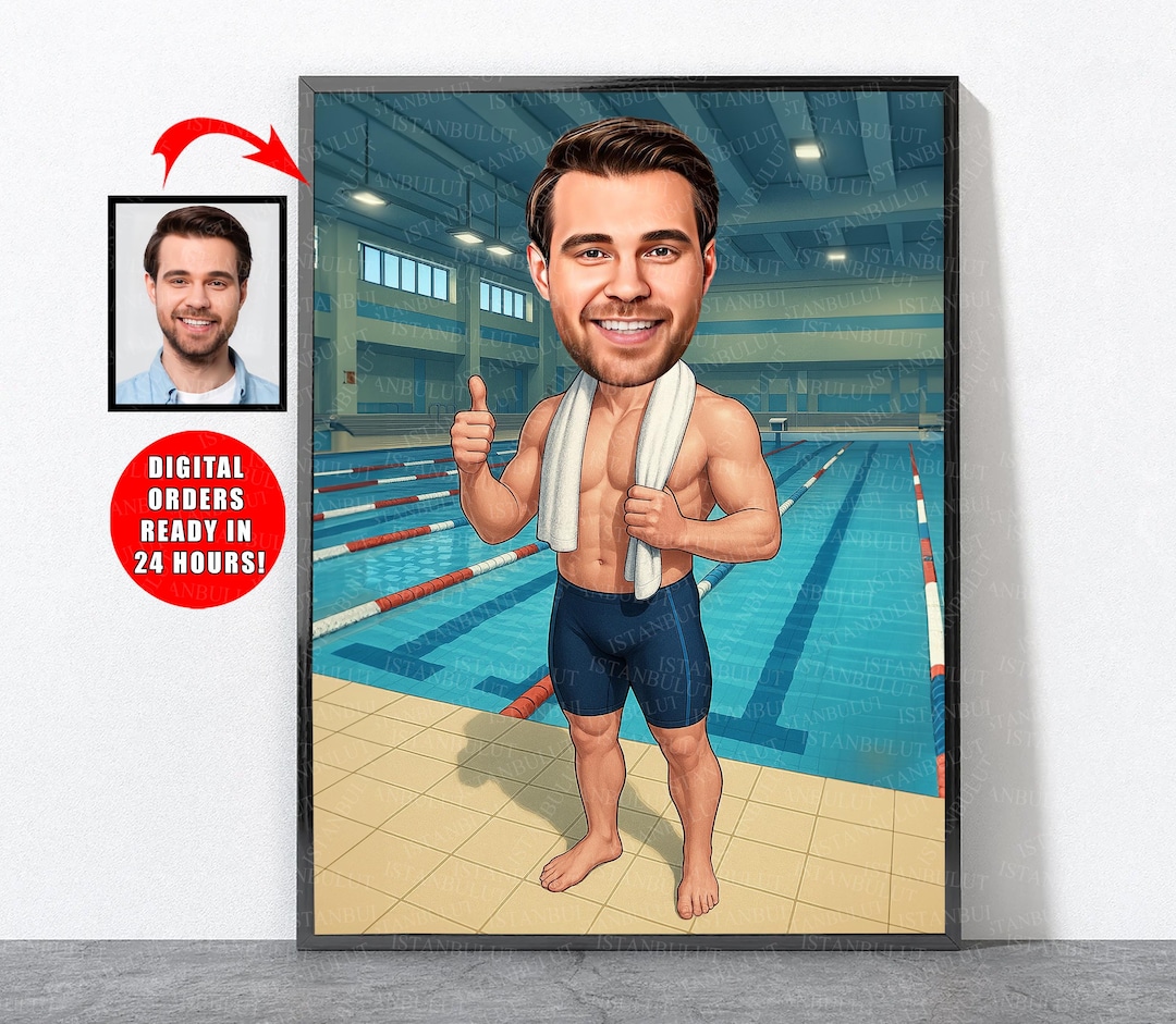 Cartoon Swimmer Portrait, Swimming Gifts, Swimming - Etsy