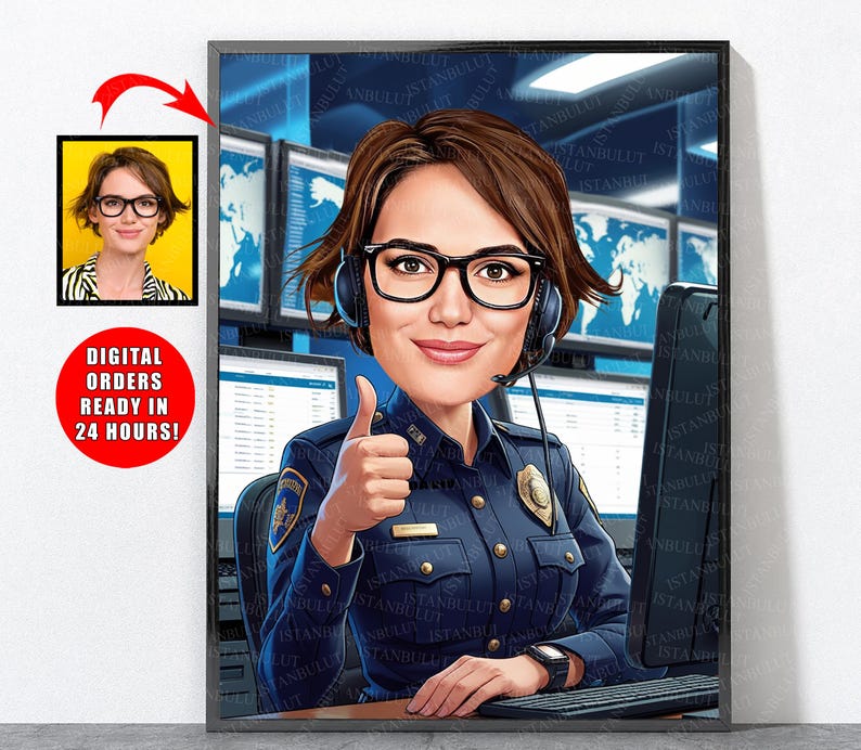 Cartoon 911-dispatcher Portrait From Your Photo, 911 Dispatcher Gifts ...