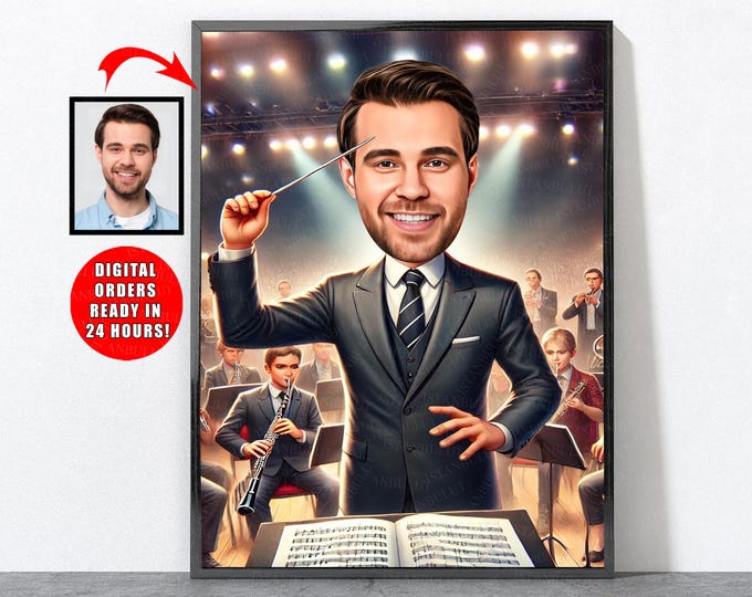 Band Director Gift - Custom Portrait From Photo as Yellow Cartoon ...