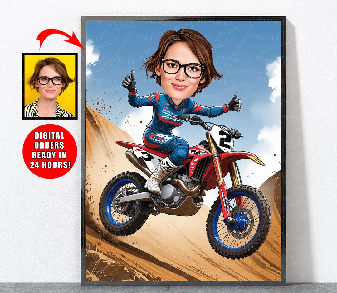 Cartoon Motocross Portrait From Your Photo, Motocross Gifts, Motocross ...