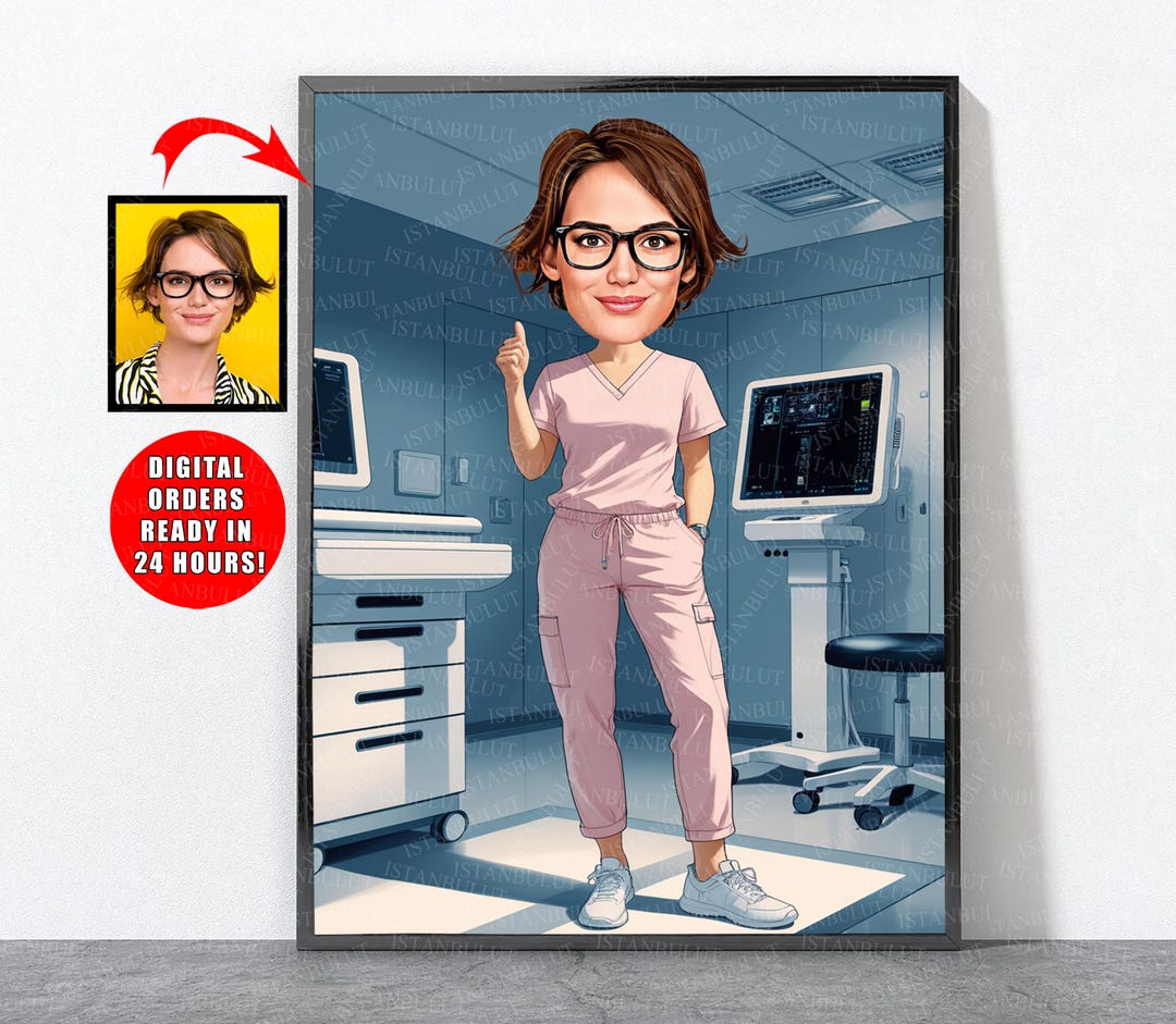 Cartoon Mammographer Portrait From Photo, Mammography Tech Gifts ...