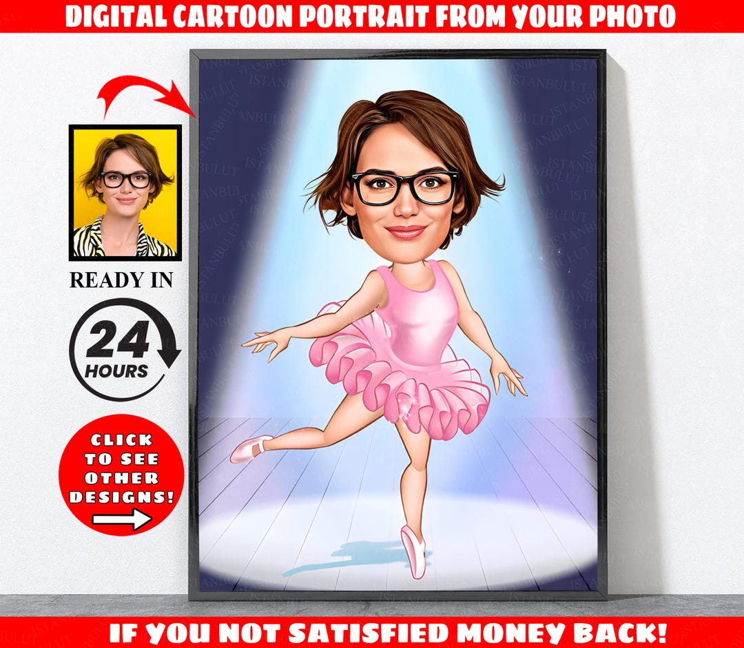 Cartoon Ballet Dancer Portrait, Custom Ballet Dancer Portrait From Your ...
