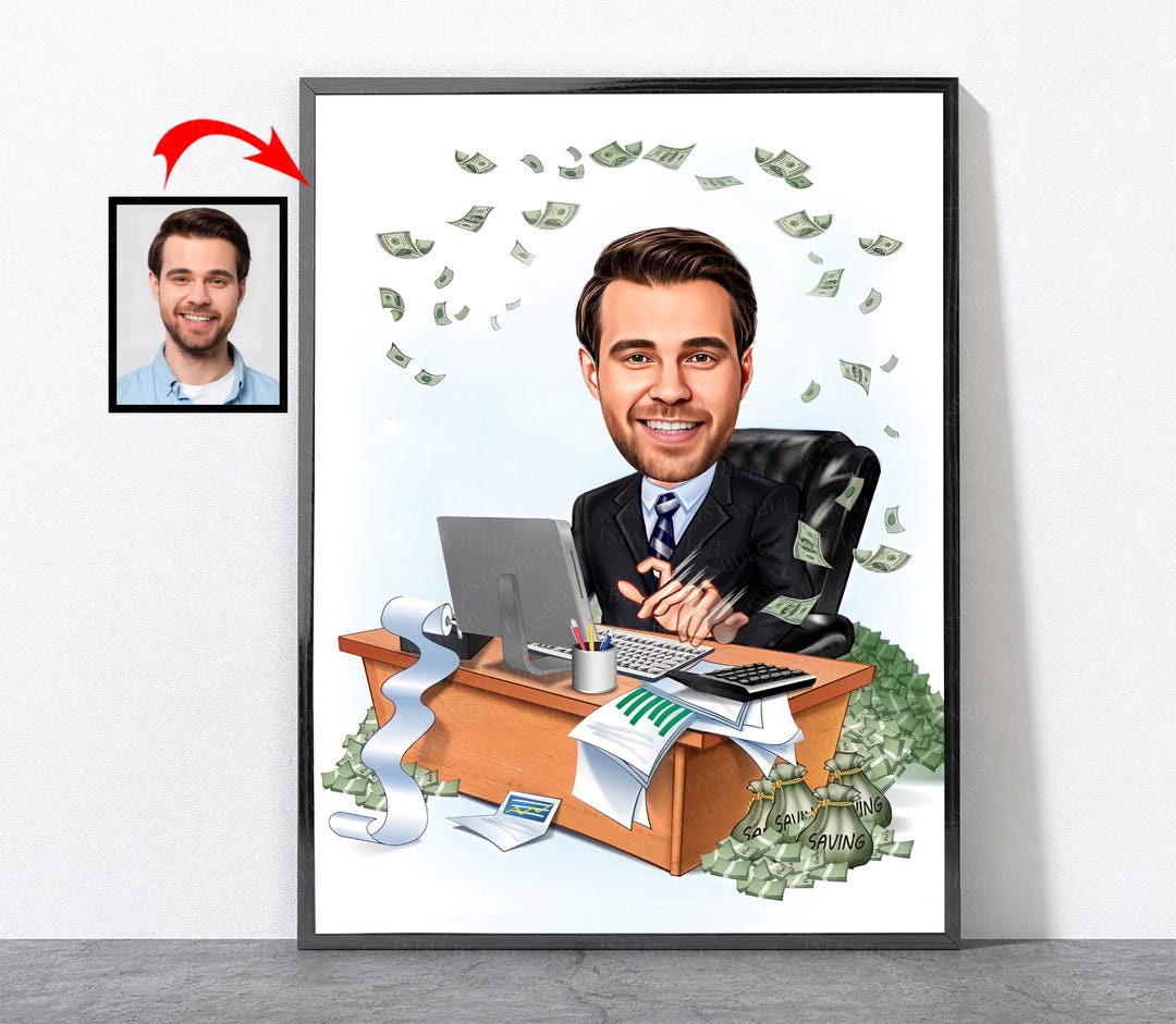 Cartoon Banker Portrait, Gifts for Bankers - Etsy